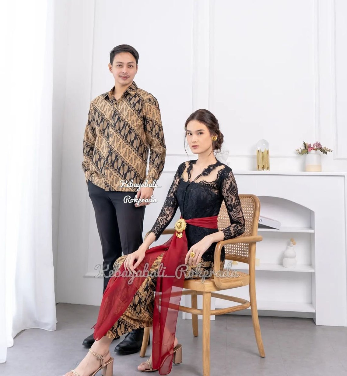 Couple Set | Full Set of Kebaya Dress and Men's Batik Shirt, Sarimbit ...