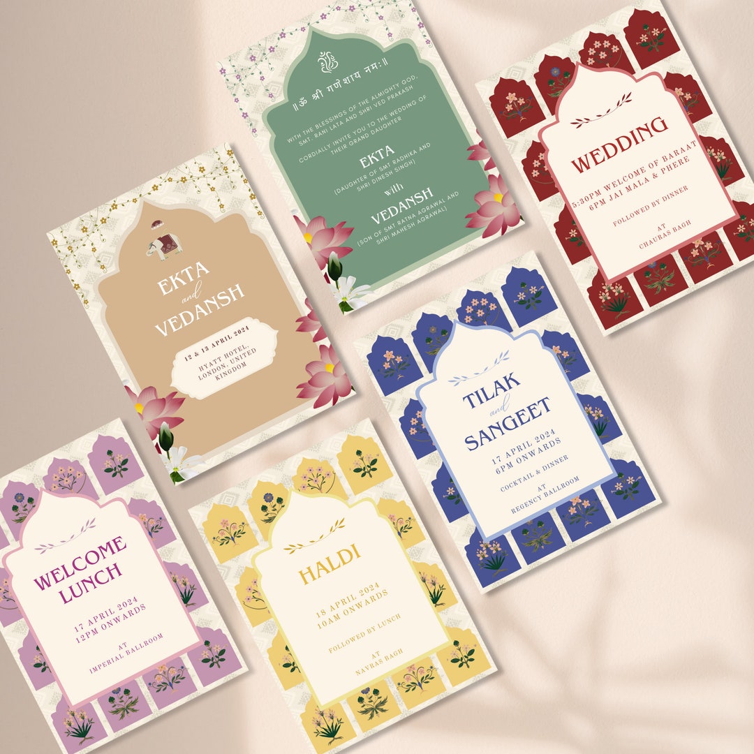 Hindu Wedding Invitation Bundle Instant Download | Haldi, Sangeet ...