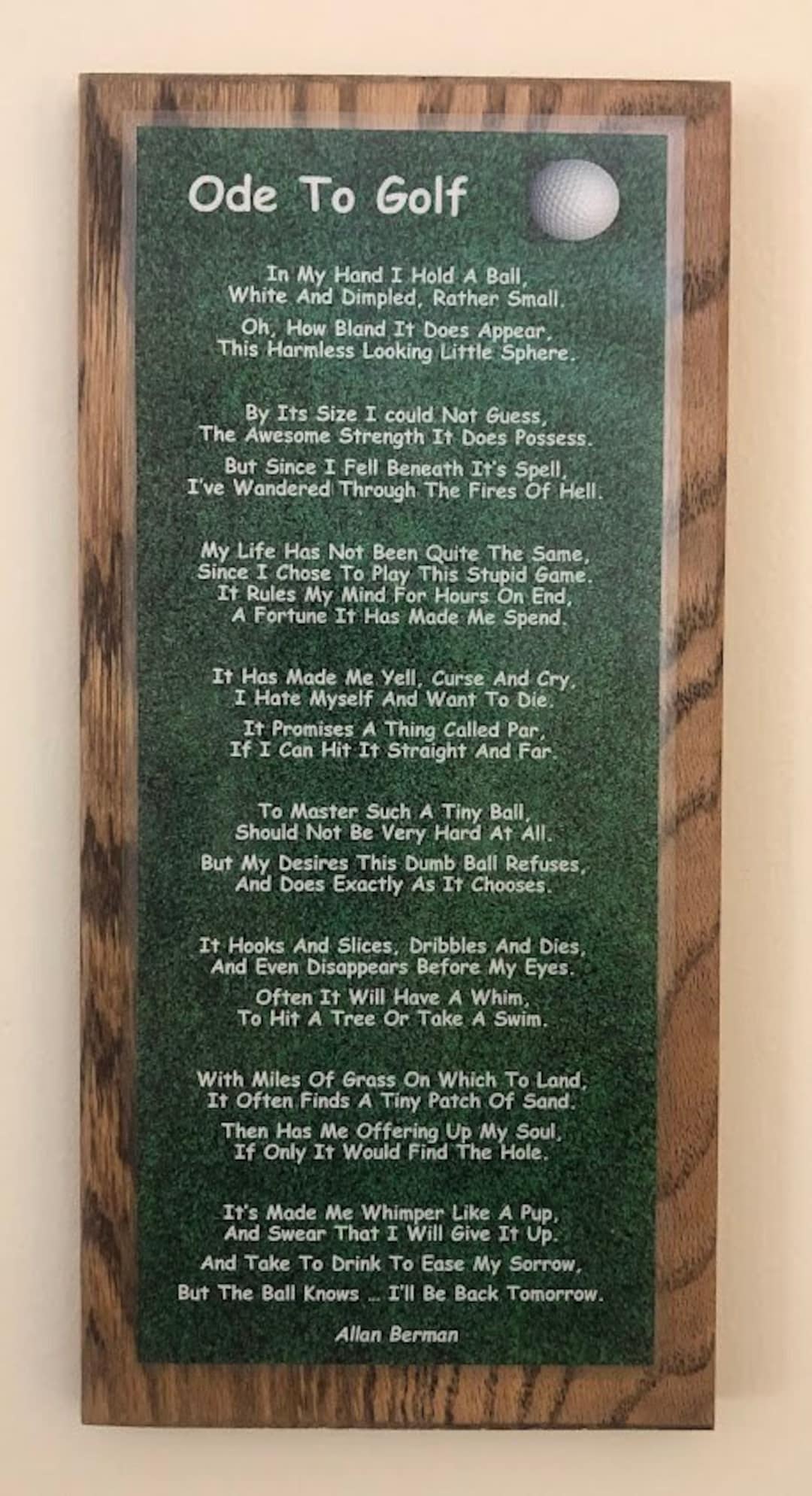 Golf Poem. Funny ode to Golf Written on Real Golf Green, Laminated and ...