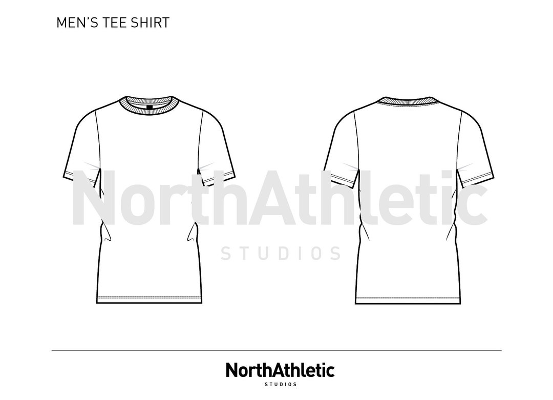 MEN'S COTTON TEE - Fashion Vector Drawing, Flat Sketch, for Adobe ...
