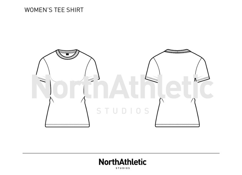 WOMEN'S COTTON TEE - Fashion Vector Drawing, Flat Sketch, for Adobe ...