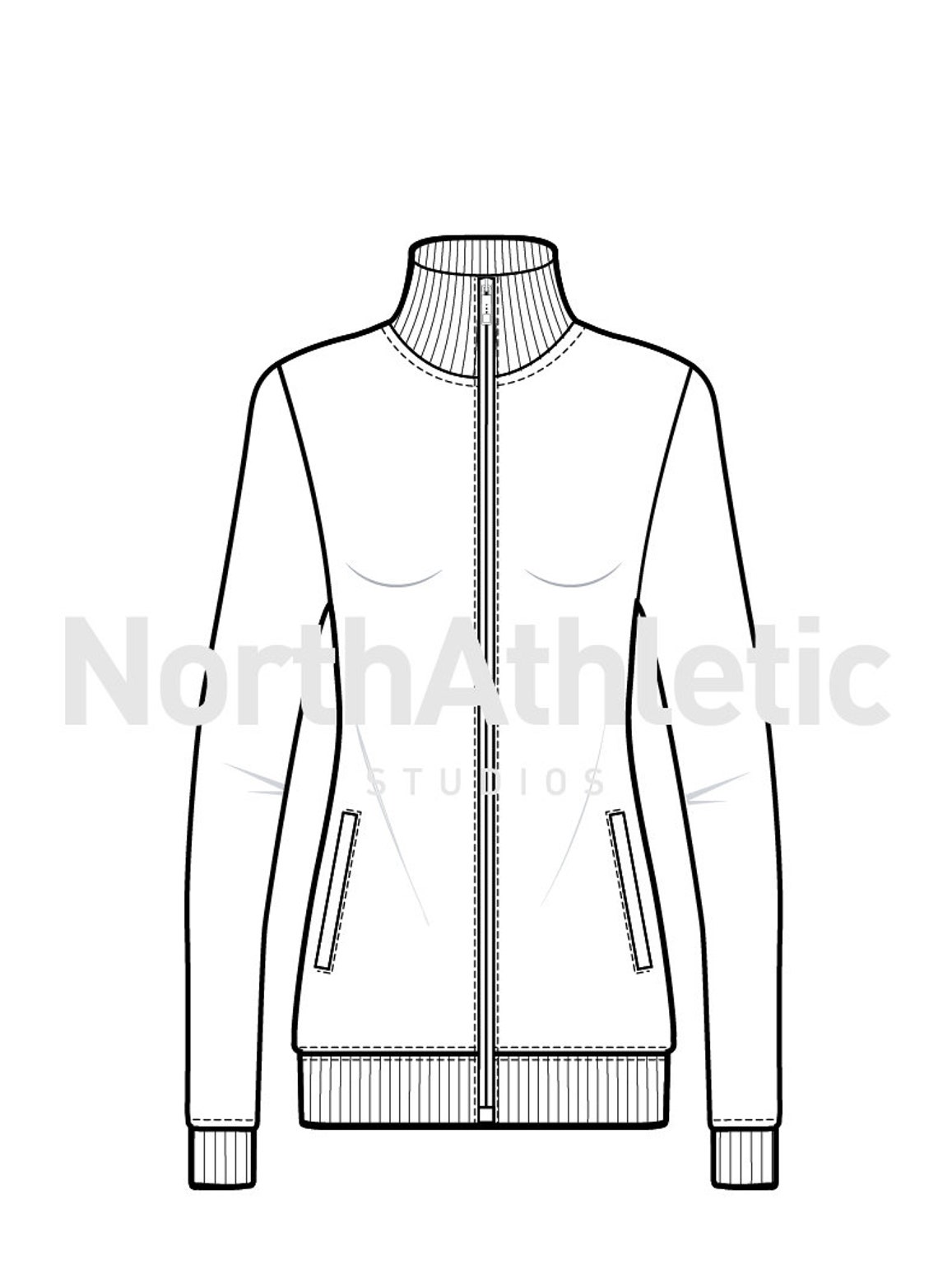WOMEN'S TRACK JACKET - Fashion Vector Drawing, Flat Sketch, for Adobe ...