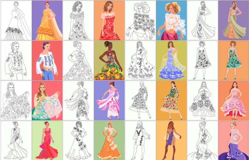 Floral Fashion - 72 Printable Coloring Pages - Fashion Coloring Pages ...