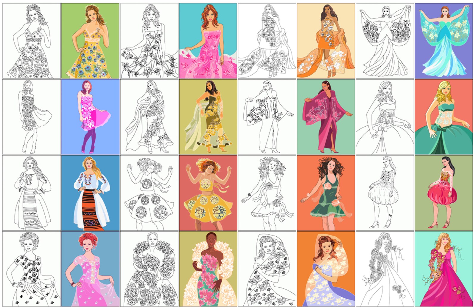Floral Fashion - 72 Printable Coloring Pages - Fashion Coloring Pages ...