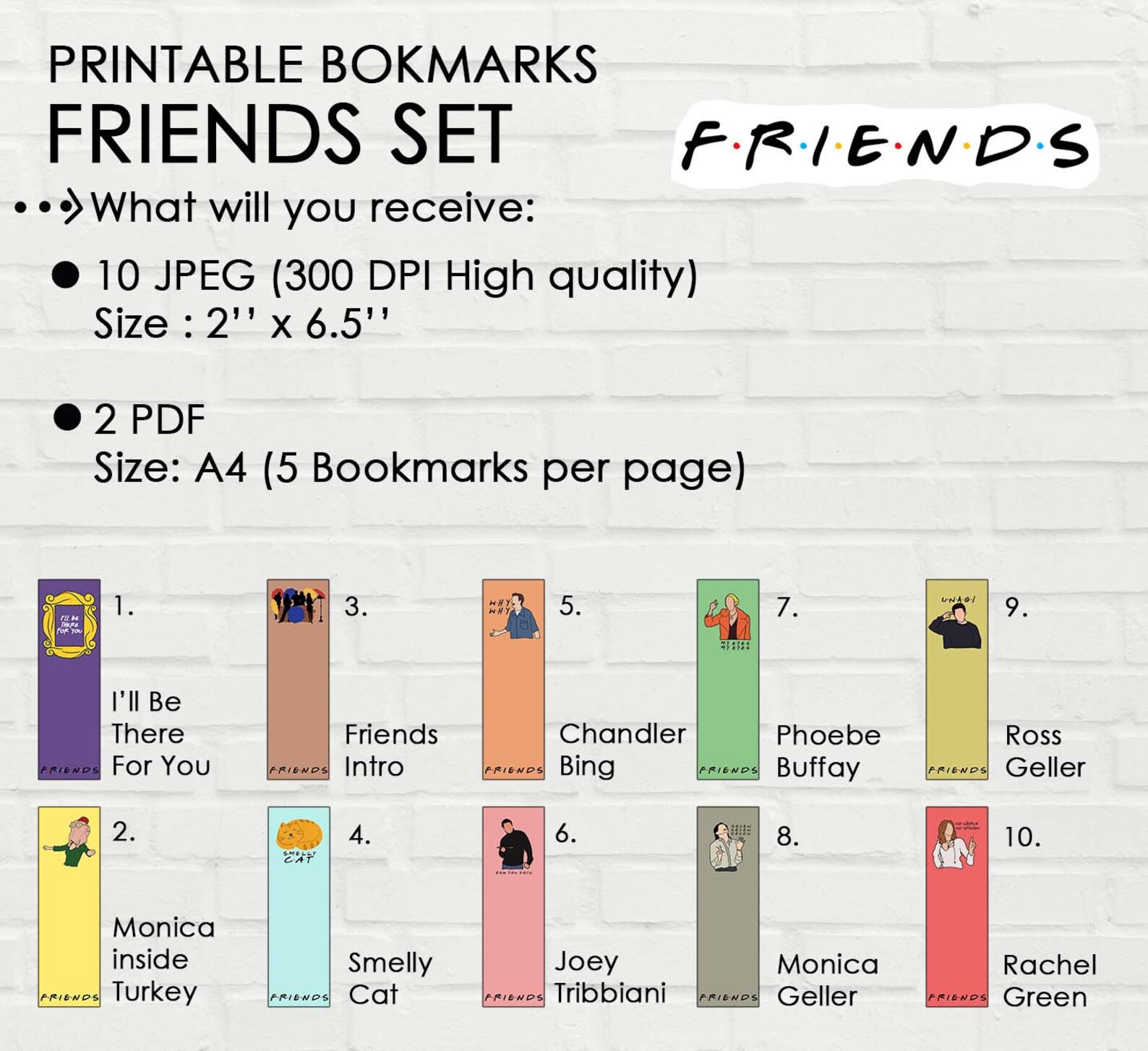 Printable Bookmarks Set , Friends Bookmarks , Digital Bookmark ...