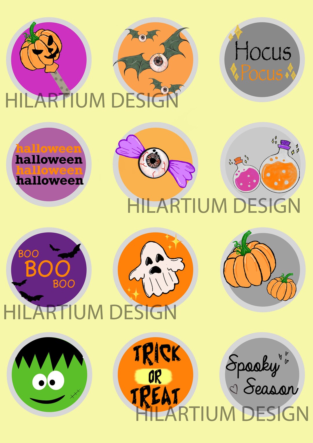 Printable Halloween Sticker Pack Template Pumpkin Instant Download - Etsy