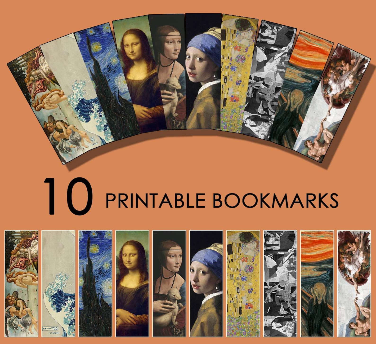 Printable Bookmarks Set , Famous Paintings Bookmarks , Digital Bookmark ...