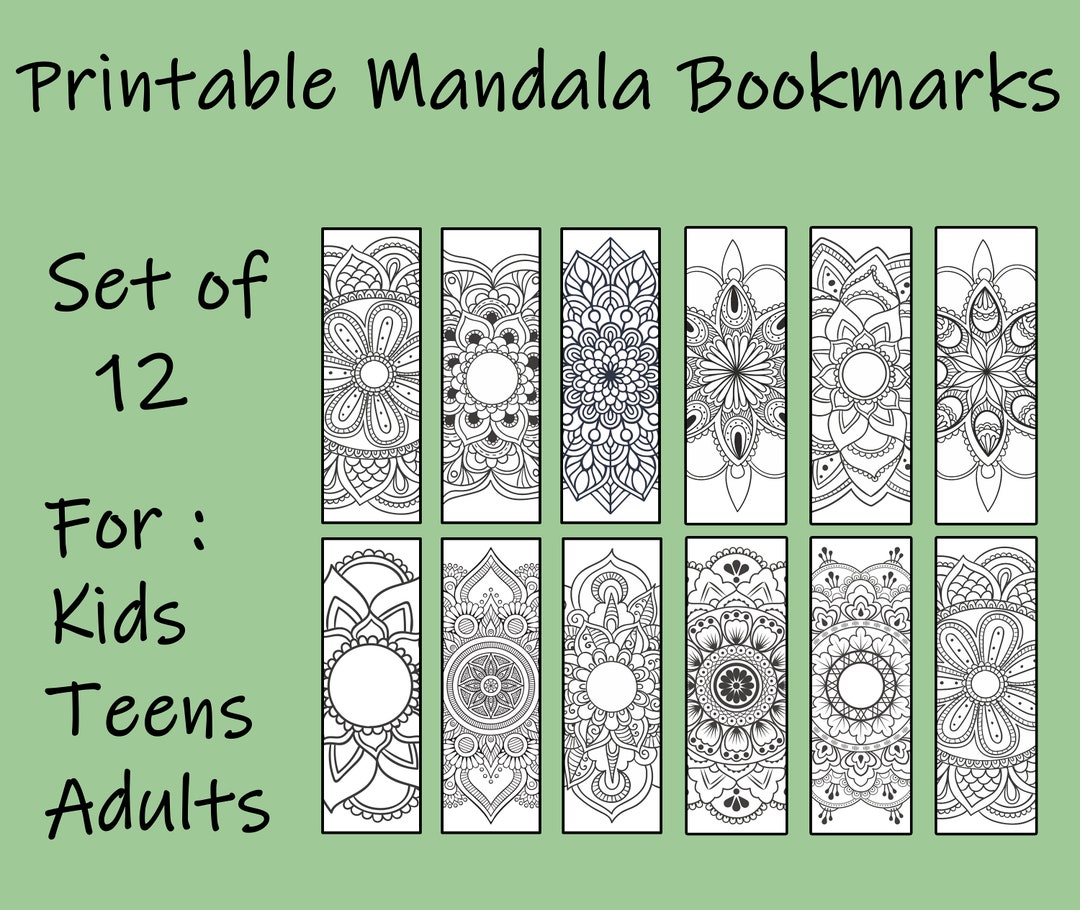 Printable Mandala Coloring Bookmarks set of 12, Mandala Coloring Pages ...