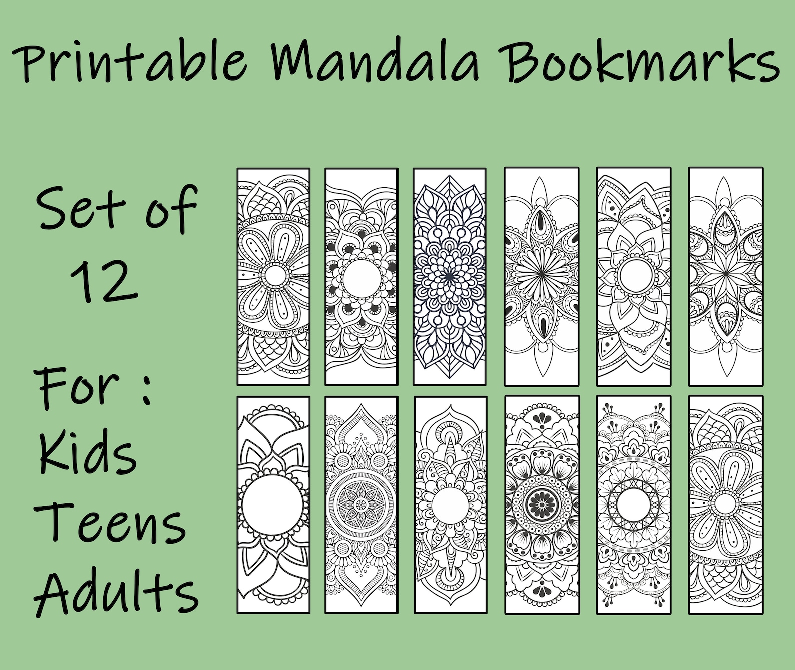 Printable Mandala Coloring Bookmarks (set of 12), Mandala Coloring ...