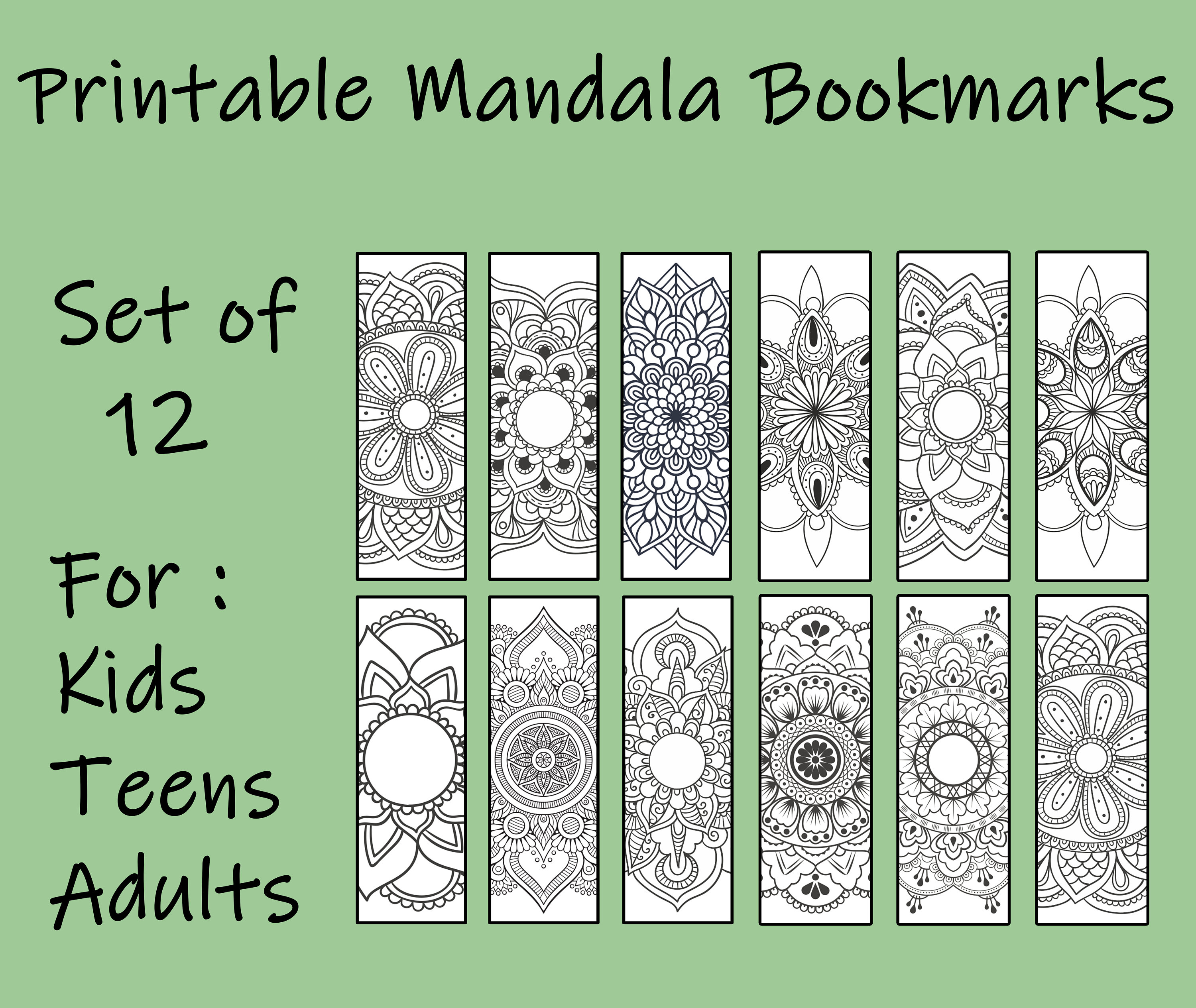 Printable Mandala Coloring Bookmarks (set of 12), Mandala Coloring ...
