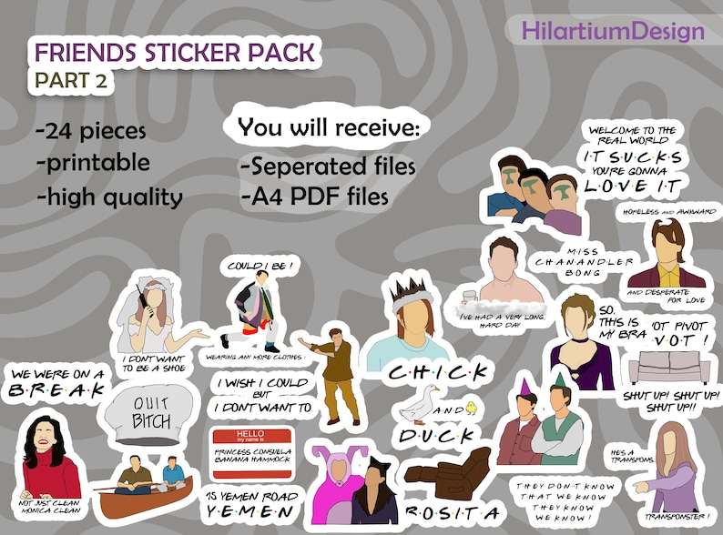 Friends TV Show Sticker Pack 2 | Ross Rachael Chandler Monica Phoebe ...