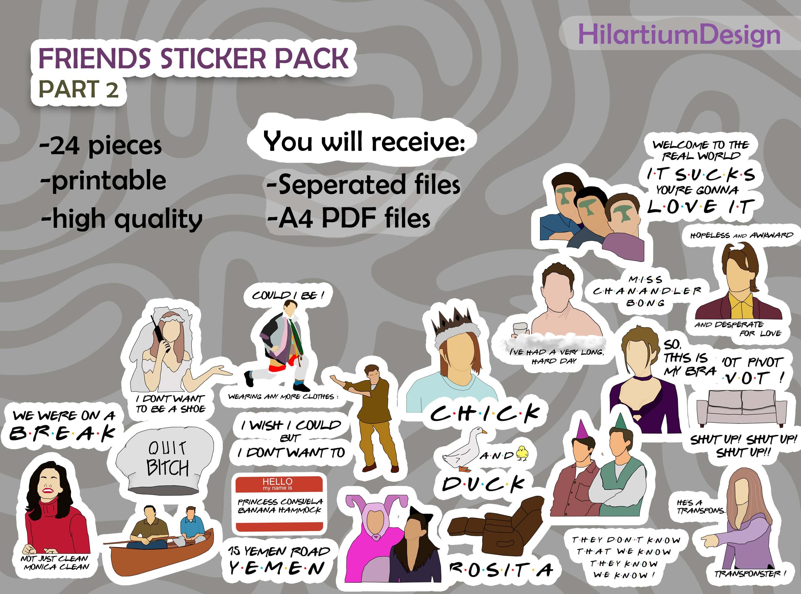 Friends TV Show Sticker Pack 2 | Ross Rachael Chandler Monica Phoebe ...