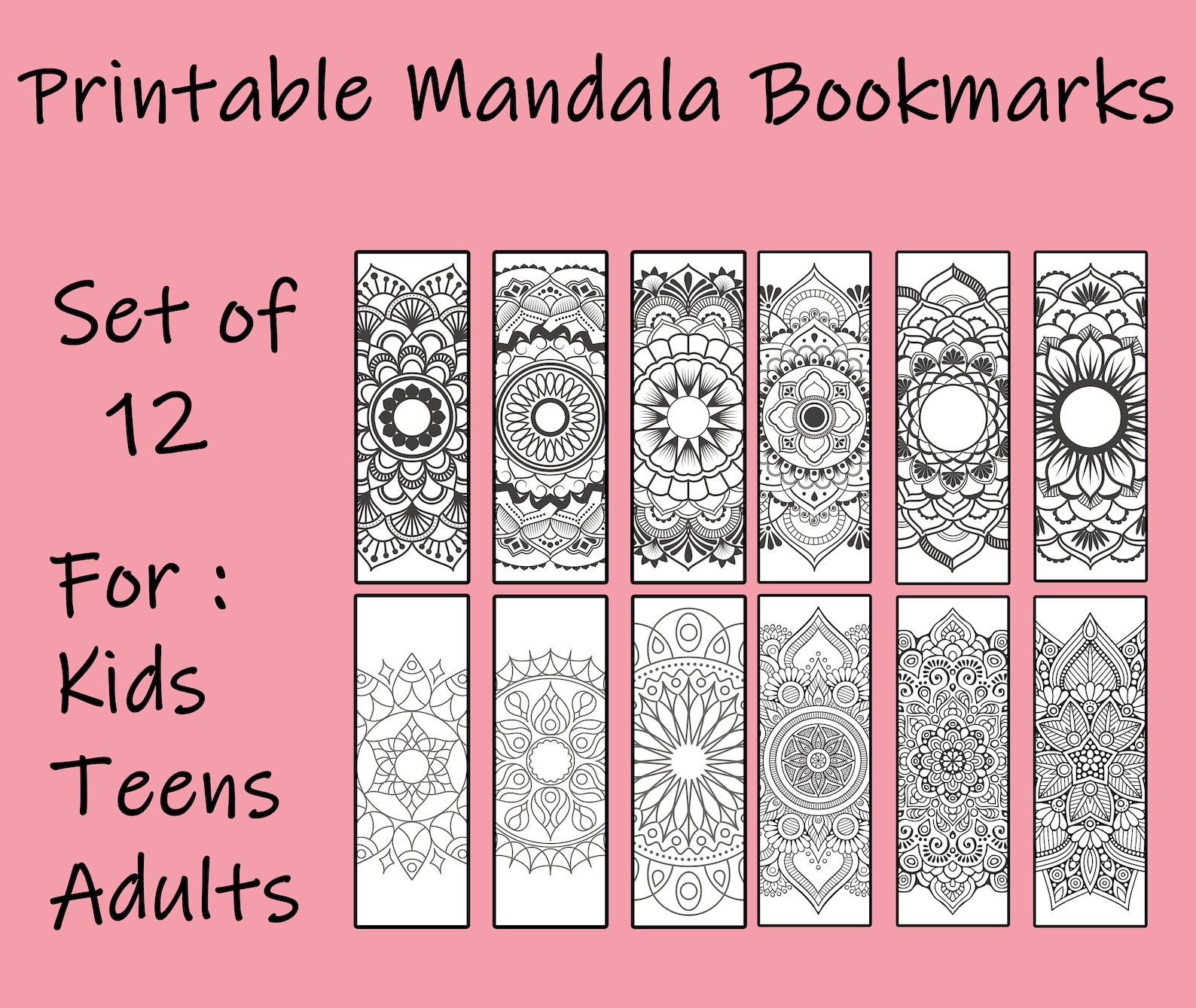 Printable Mandala Coloring Bookmarks (set of 12), Mandala Coloring ...