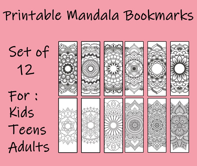 Printable Mandala Coloring Bookmarks (set of 12), Mandala Coloring ...