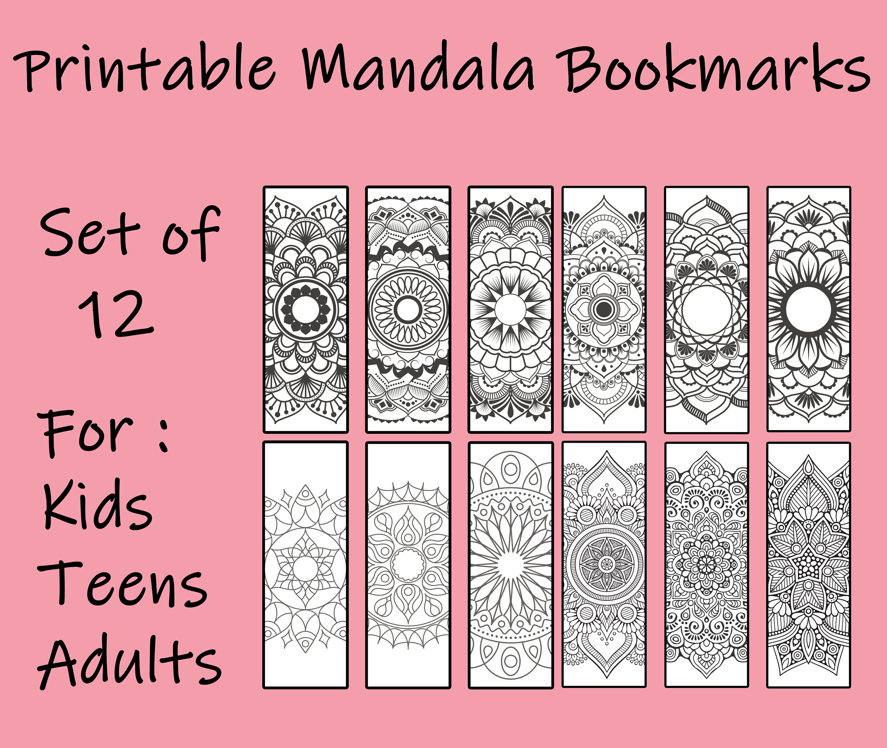 Printable Mandala Coloring Bookmarks set of 12, Mandala Coloring Pages ...