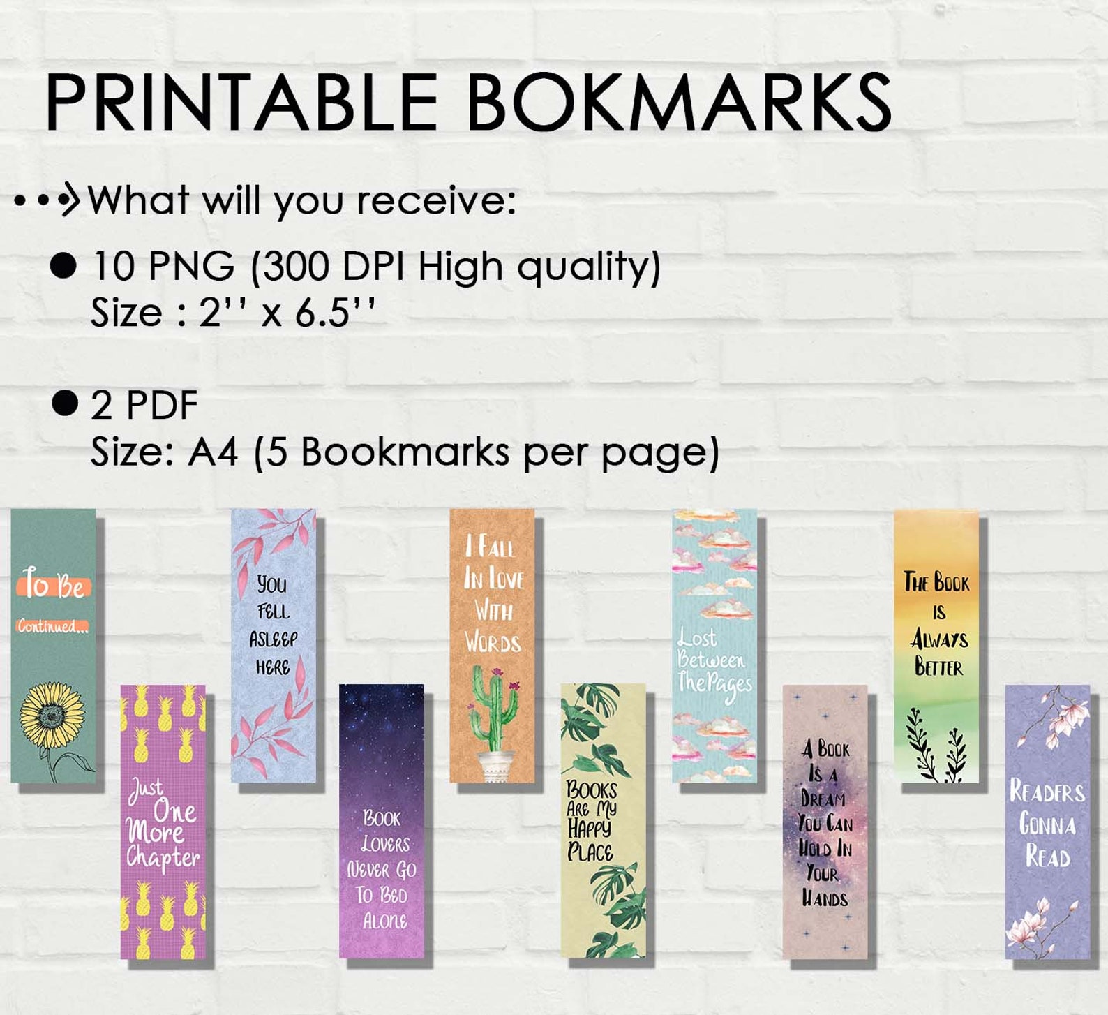 Printable Bookmarks Template Printable Bookmarks Set - Etsy