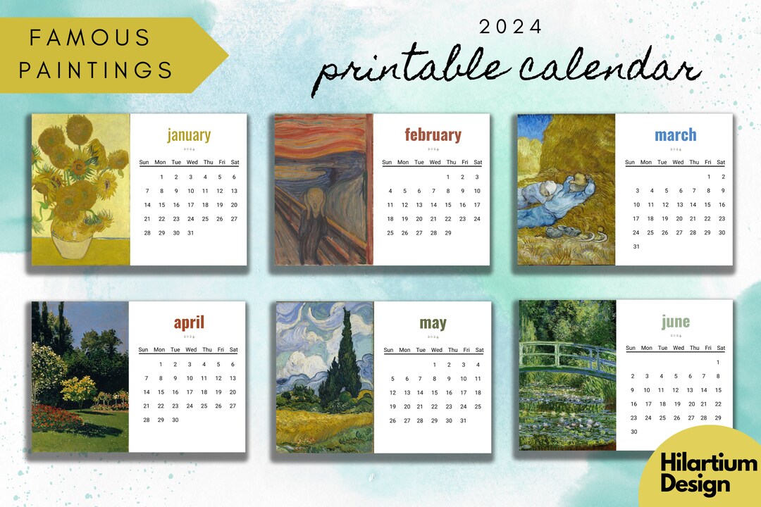 Buy 12 Month Printable Famous Paintings Wall Calendar Van Gogh Print ...