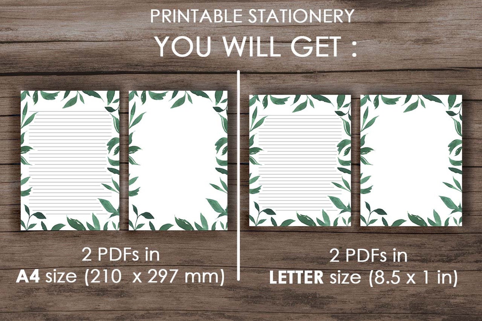 Green Leaves Printable Stationary Paper, Printable Paper, A4, Letter ...