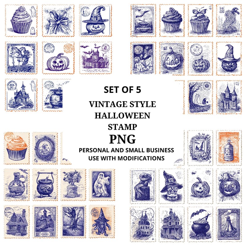 Retro Spooky Halloween Stamp PNG | Ghost Cat Pumpkin Clipart | Spooky ...