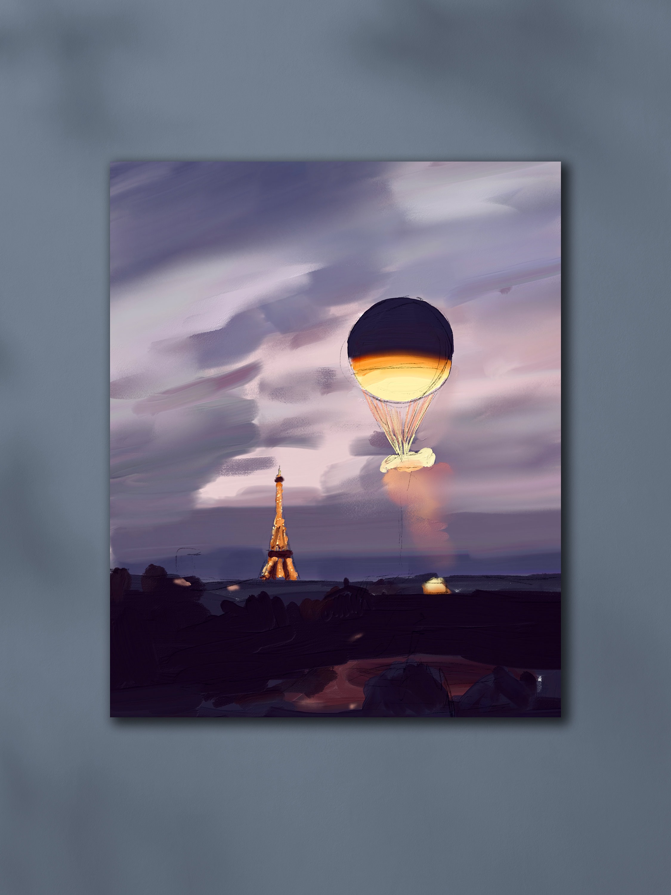 Flying Cauldron, Paris Sky - Fine Art Print of Handmade Digital Oil ...