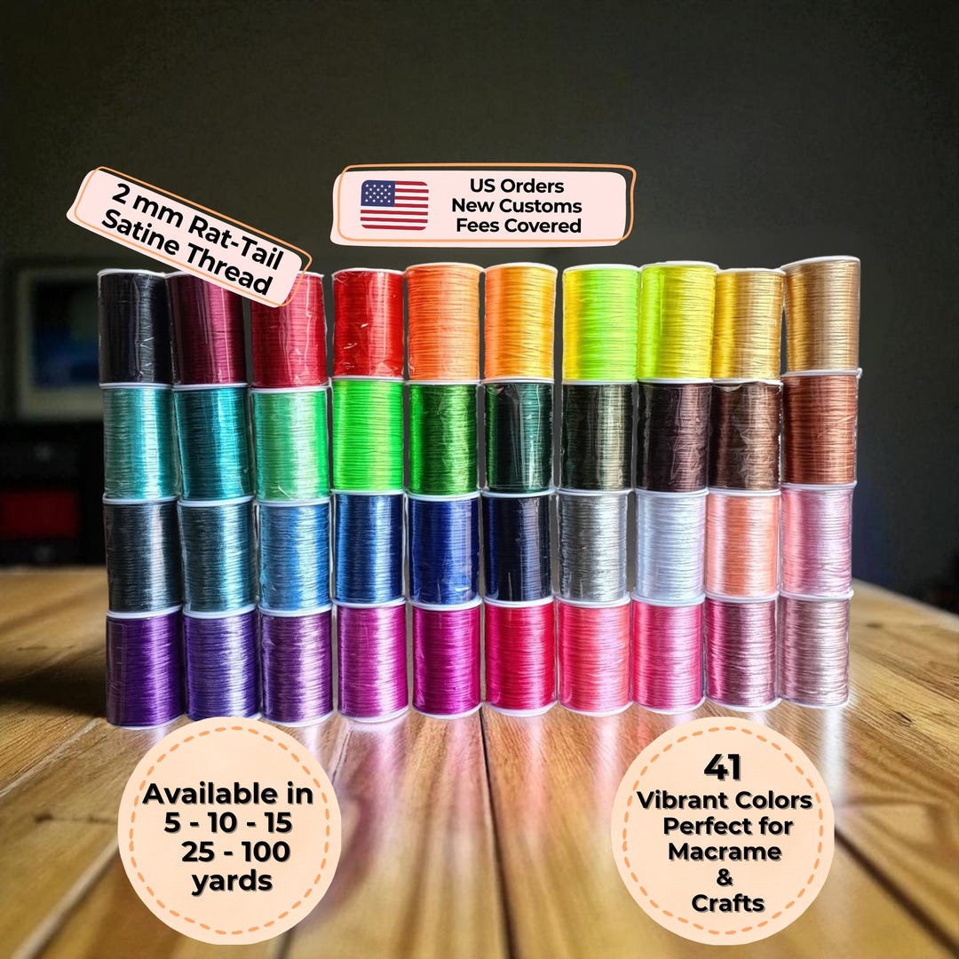 2mm Satin Rattail Cord – 41 Vibrant Colors for Jewelry, Macrame ...