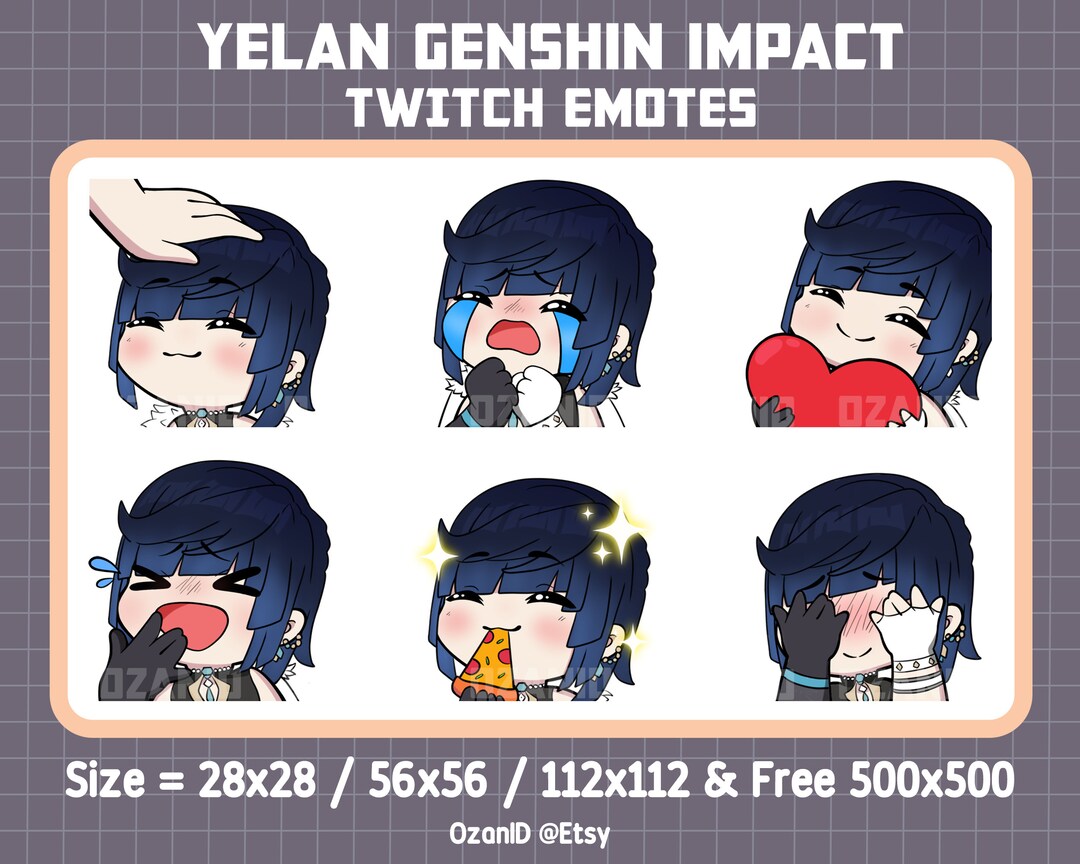 Yelan Genshin Impact Emote Bundle, Cute Chibi Genshin Impact, Twitch ...