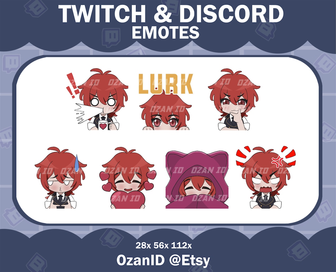 Genshin Impact Diluc Twitch Emotes Pack (shock, Lurk, Smug, Lie, Heart ...