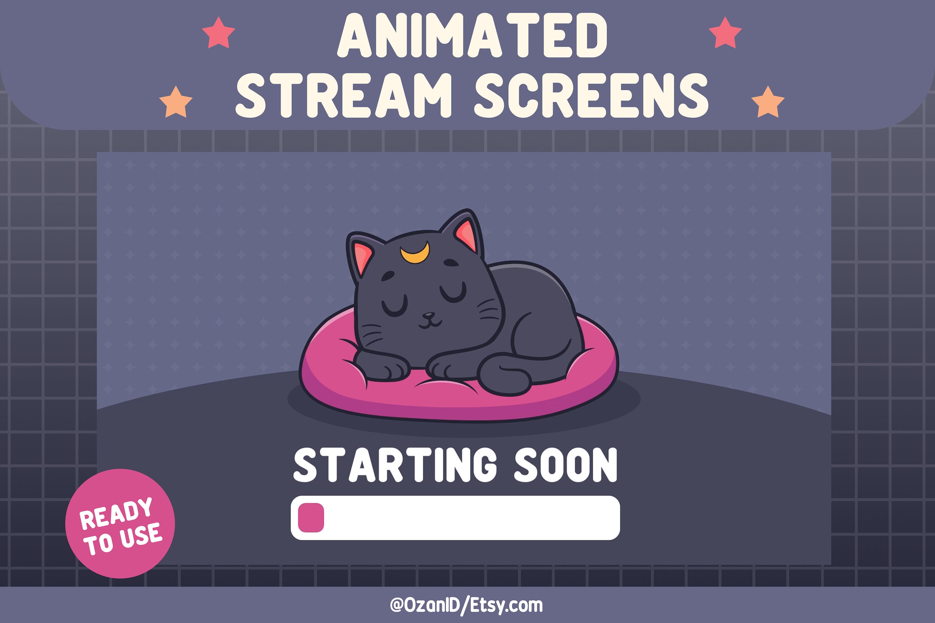 Cute Animated Moon Cat Stream Screens / Kawaii Animated Twitch ...