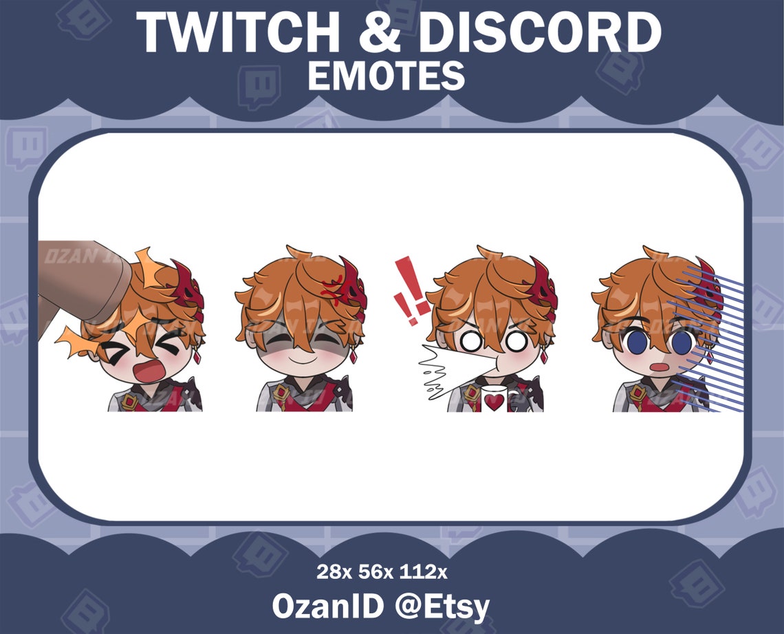 Genshin Impact Childe Tartaglia Emote Set, Bonk/angry/shock/sad, Kawai ...