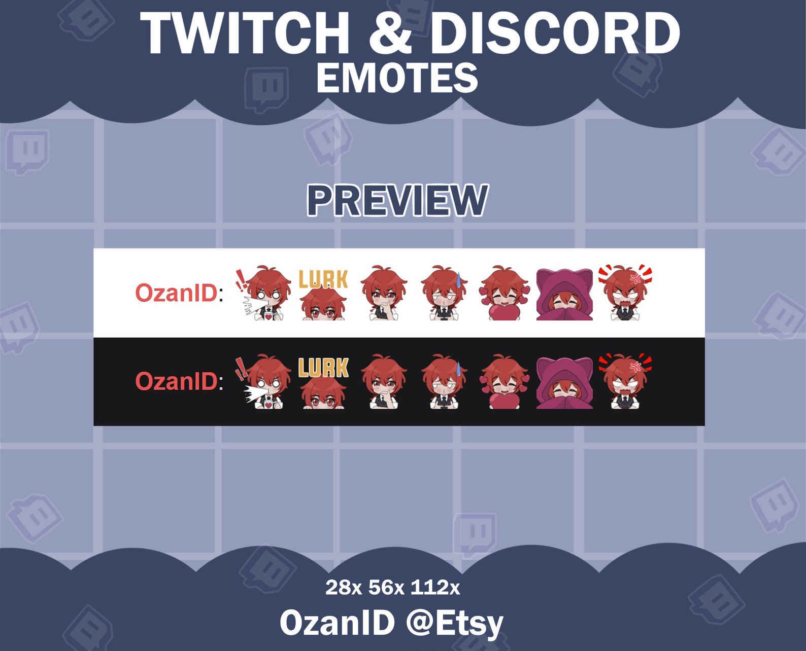 Genshin Impact Diluc Twitch Emotes Pack (shock, Lurk, Smug, Lie, Heart ...