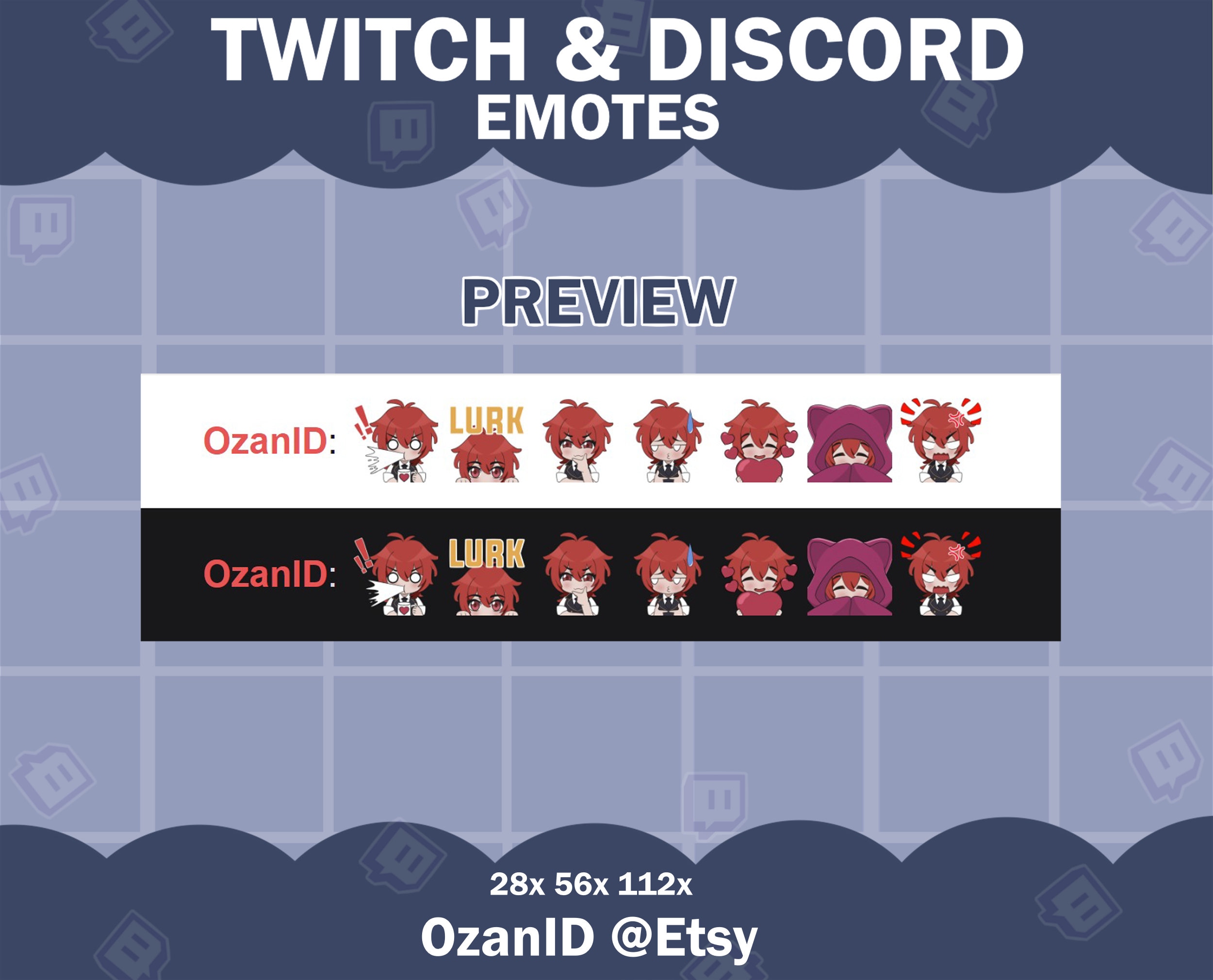 Genshin Impact Diluc Twitch Emotes Pack (shock, Lurk, Smug, Lie, Heart ...