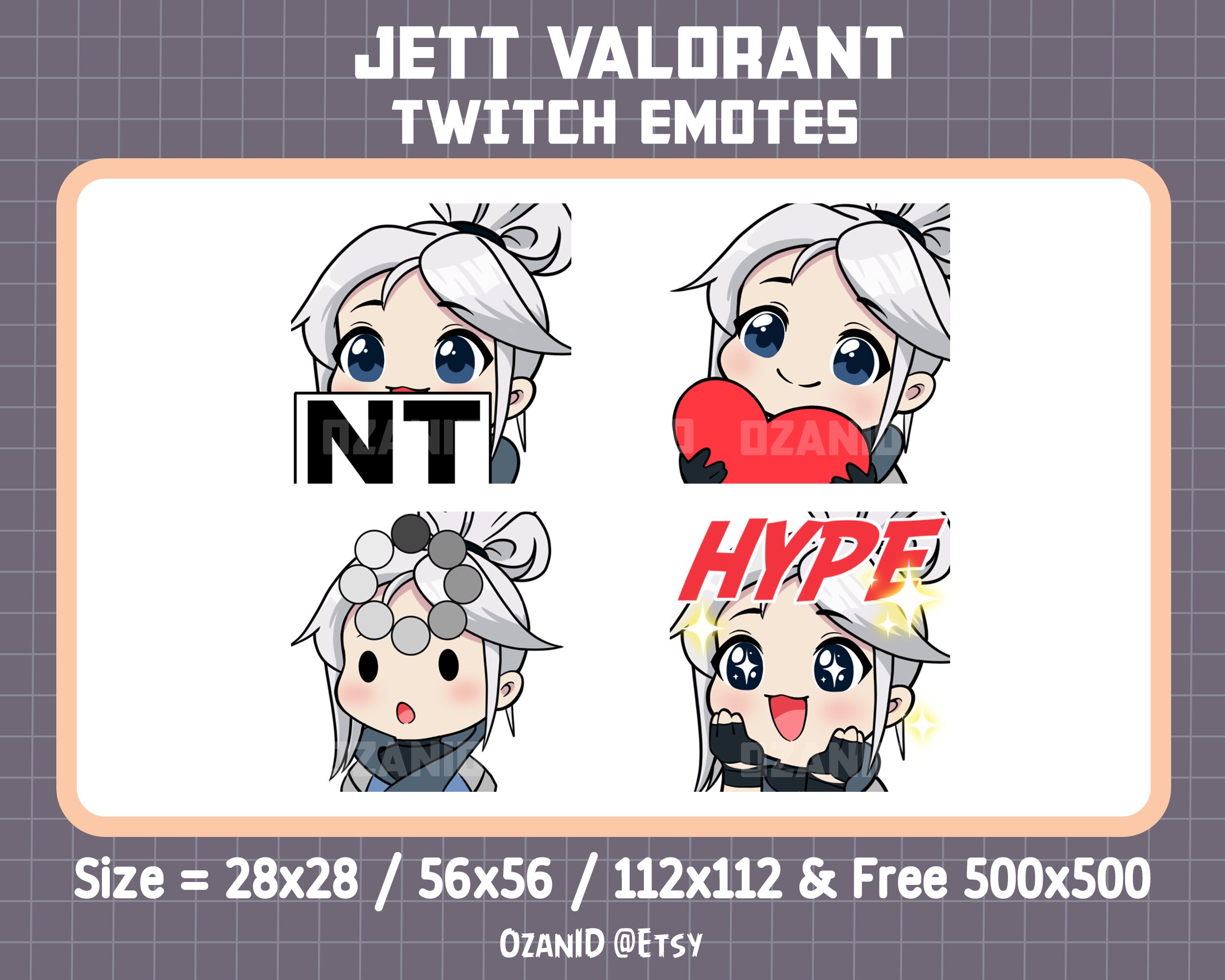 Jett Valorant Emotes Pack, Kawai Chibi Emote Valorant, Twitch and ...