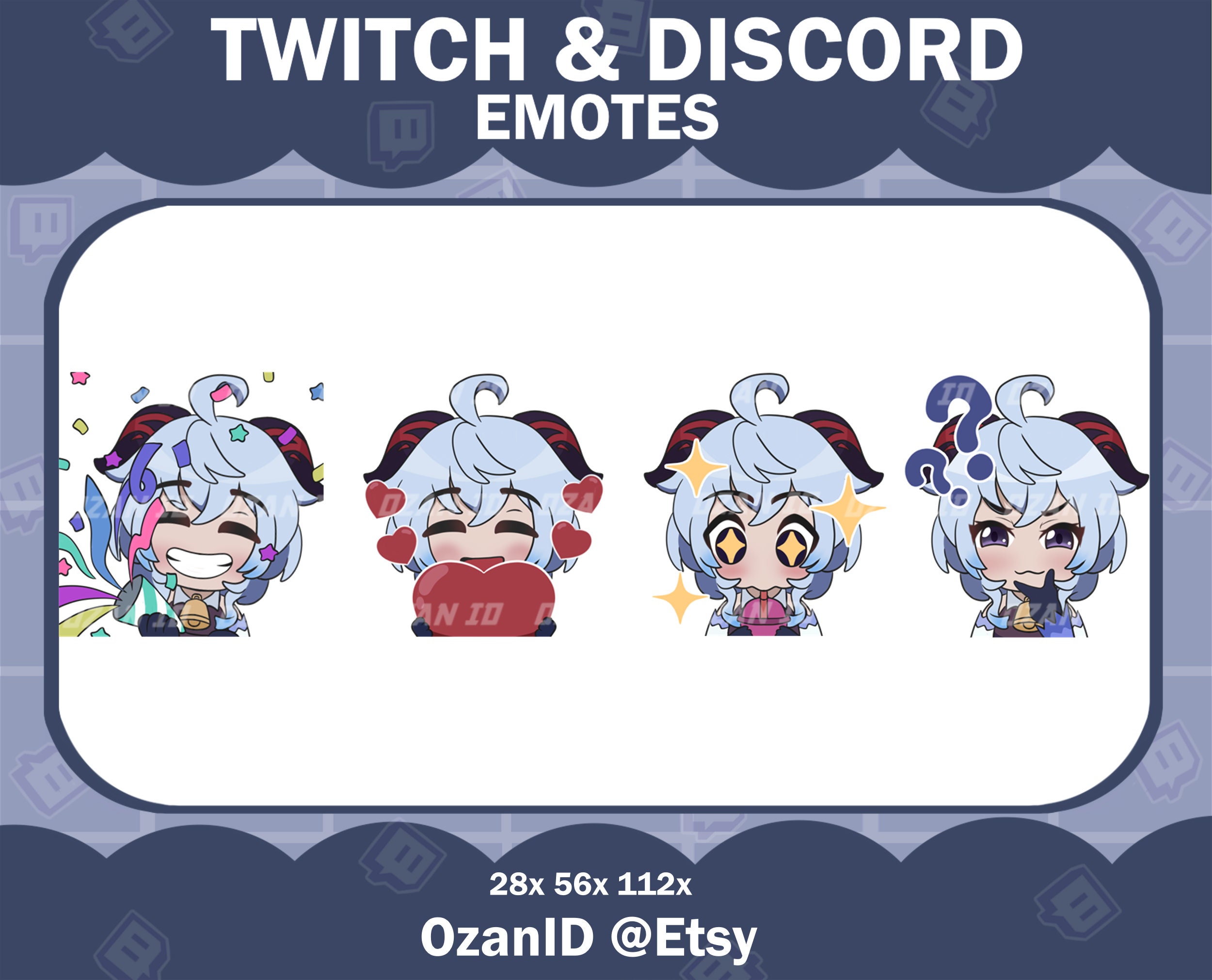 Genshin Impact Ganyu Emote Set, Hype/heart/sip/think, Kawai Twitch and ...