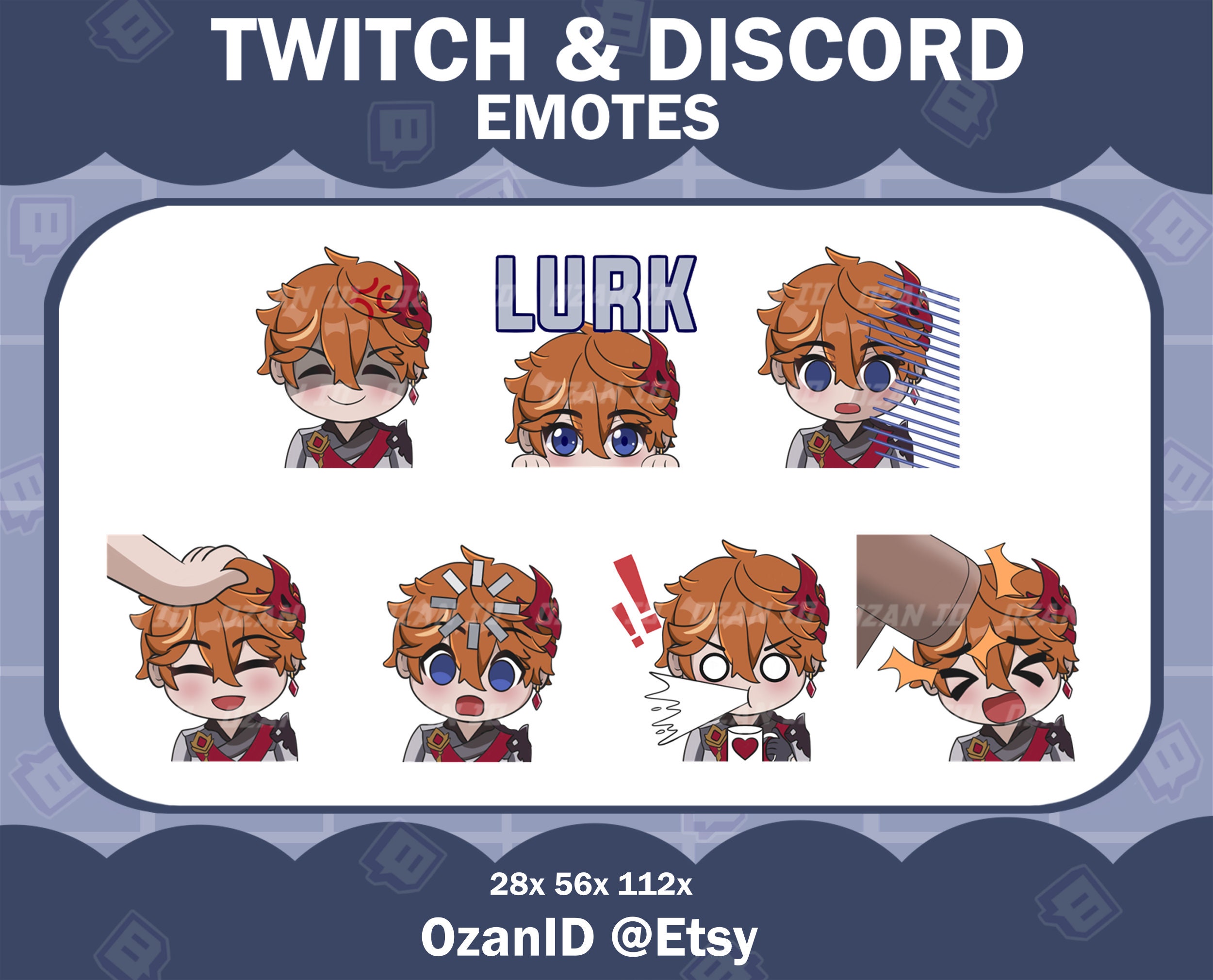 Genshin Impact Childe Tartaglia Twitch Emotes Pack angry,lurk,sad,pat ...
