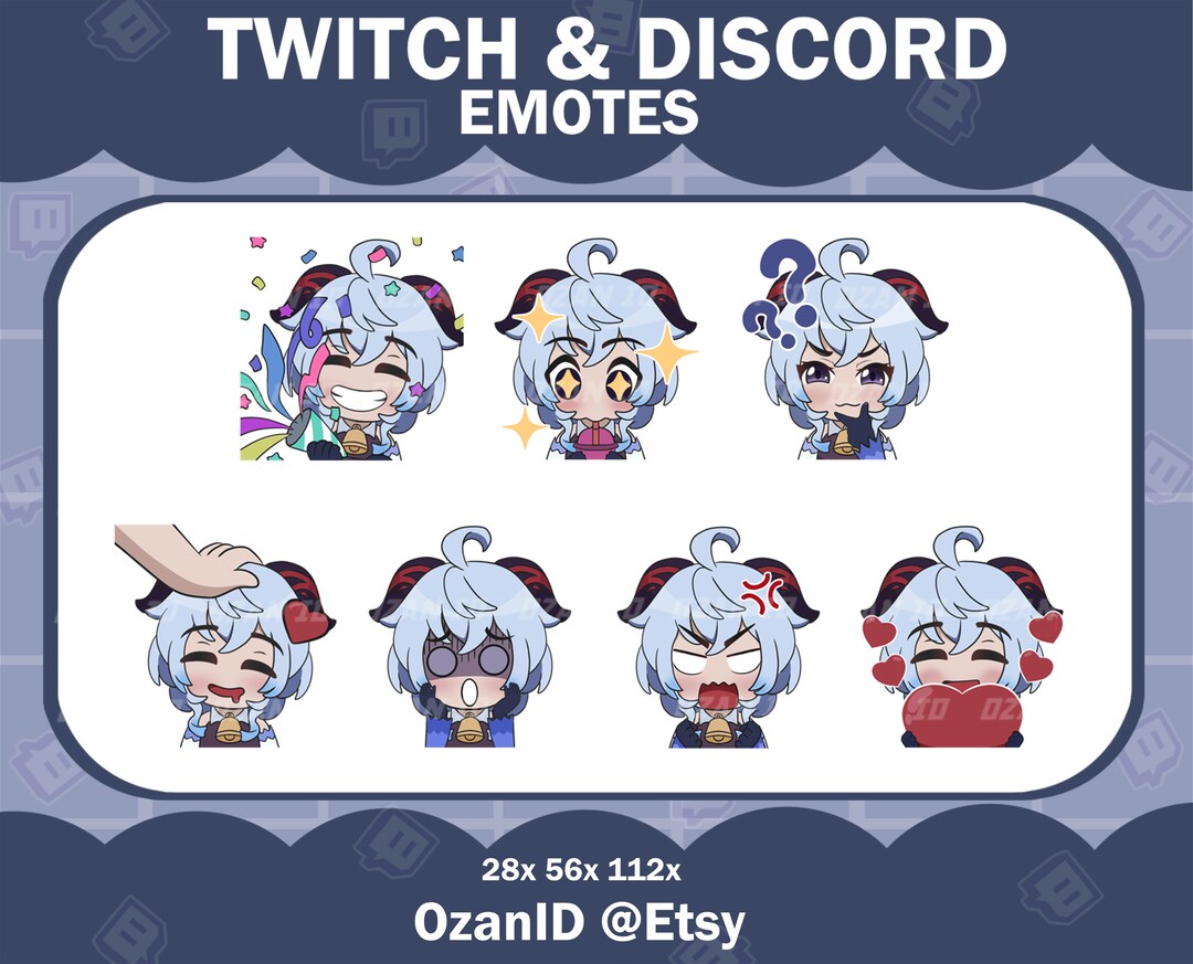 Genshin Impact Ganyu Twitch Emotes Pack (hype, Sip, Think, Pat, Shock ...