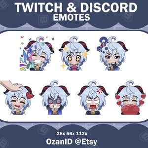 Genshin Impact Ganyu Twitch Emotes Pack (hype, Sip, Think, Pat, Shock ...