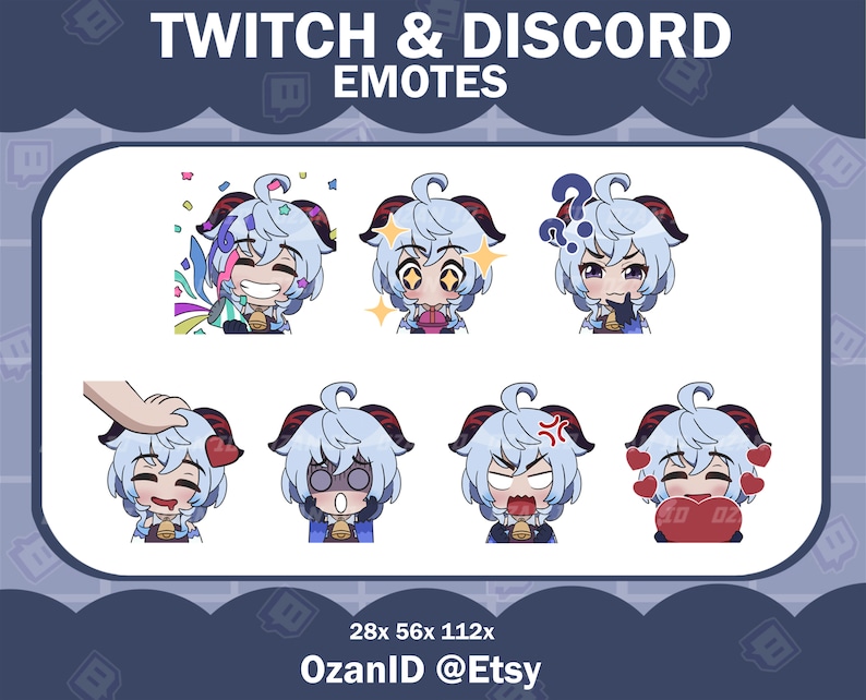 Genshin Impact Ganyu Twitch Emotes Pack hype, Sip, Think, Pat, Shock ...
