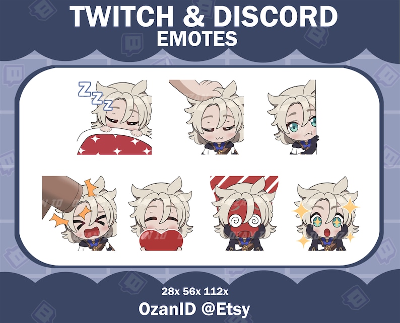 Genshin Impact Albedo Twitch Emotes Pack sleep, Pat, Lurk, Bonk, Love ...