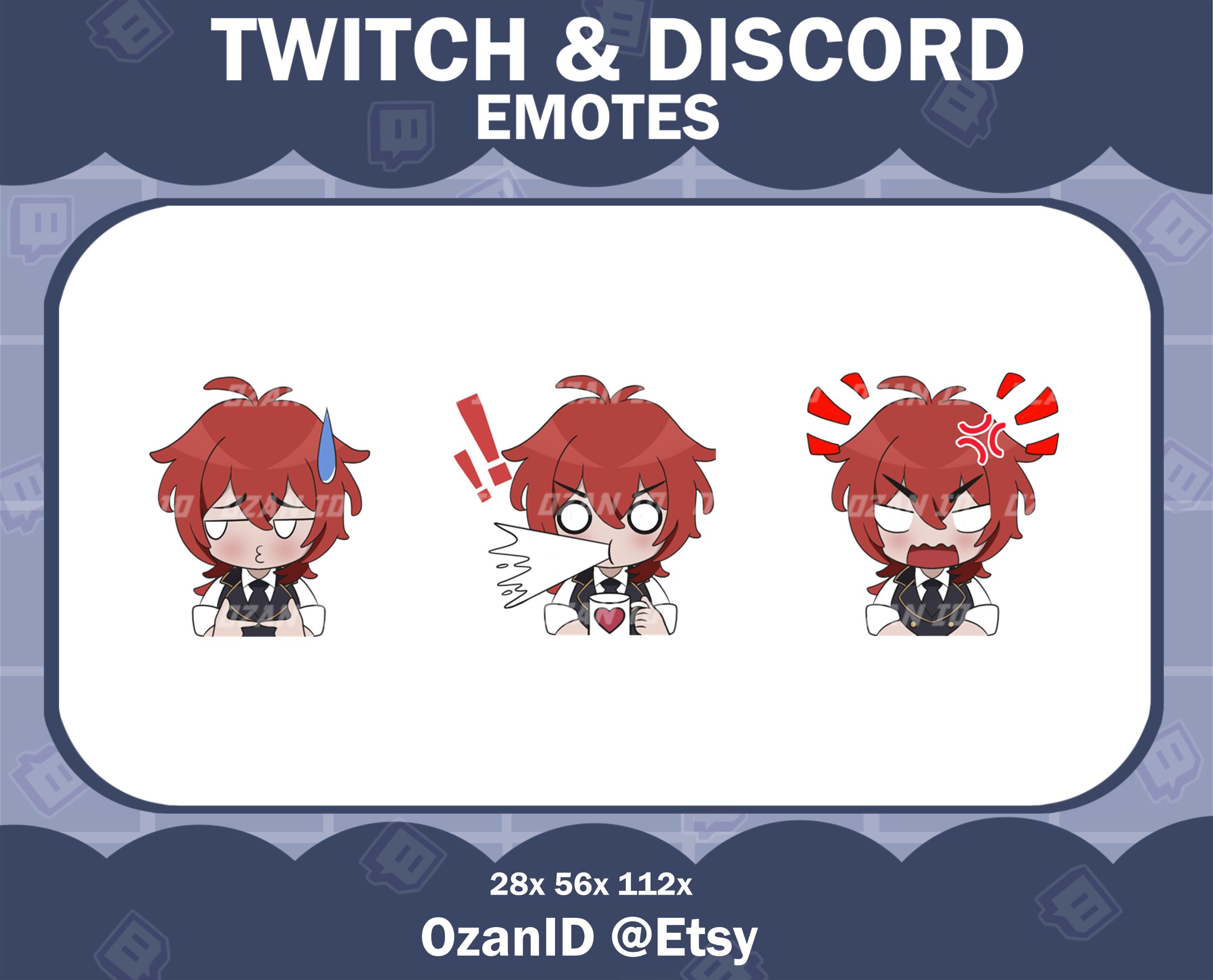 Genshin Impact Diluc Emote Set Lie/shock/angry Kawai Twitch - Etsy ...