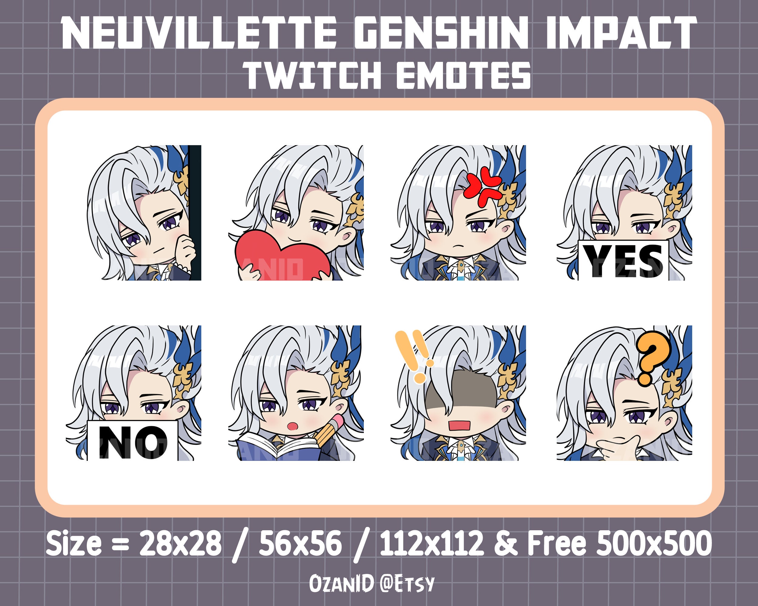 Genshin Impact Neuvillette Emote Pack, Cute Chibi Genshin Impact ...