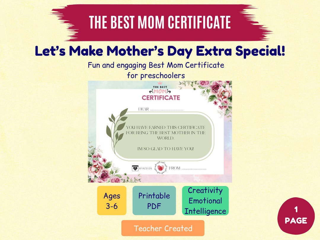 The Best Mom Certificate - Mothers Day Gift - Printable Mothers Day ...