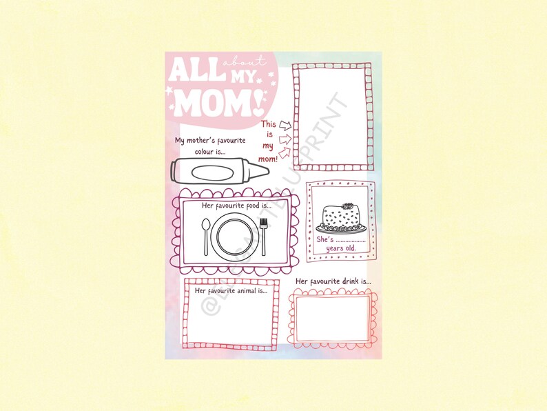 All About My Mom Coloring Page - Printable Mother's Day Gift - Fill in ...
