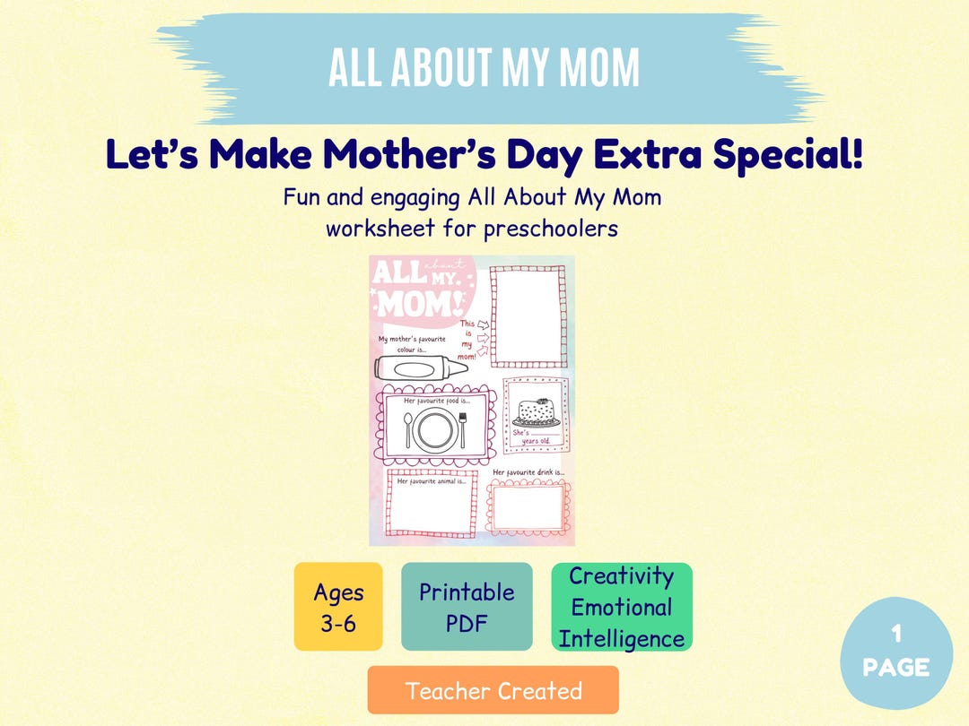 All About My Mom Coloring Page - Printable Mother's Day Gift - Fill in ...