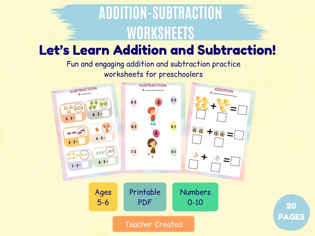 Printable Addition - Subtraction Worksheets - Math Worksheets for ...