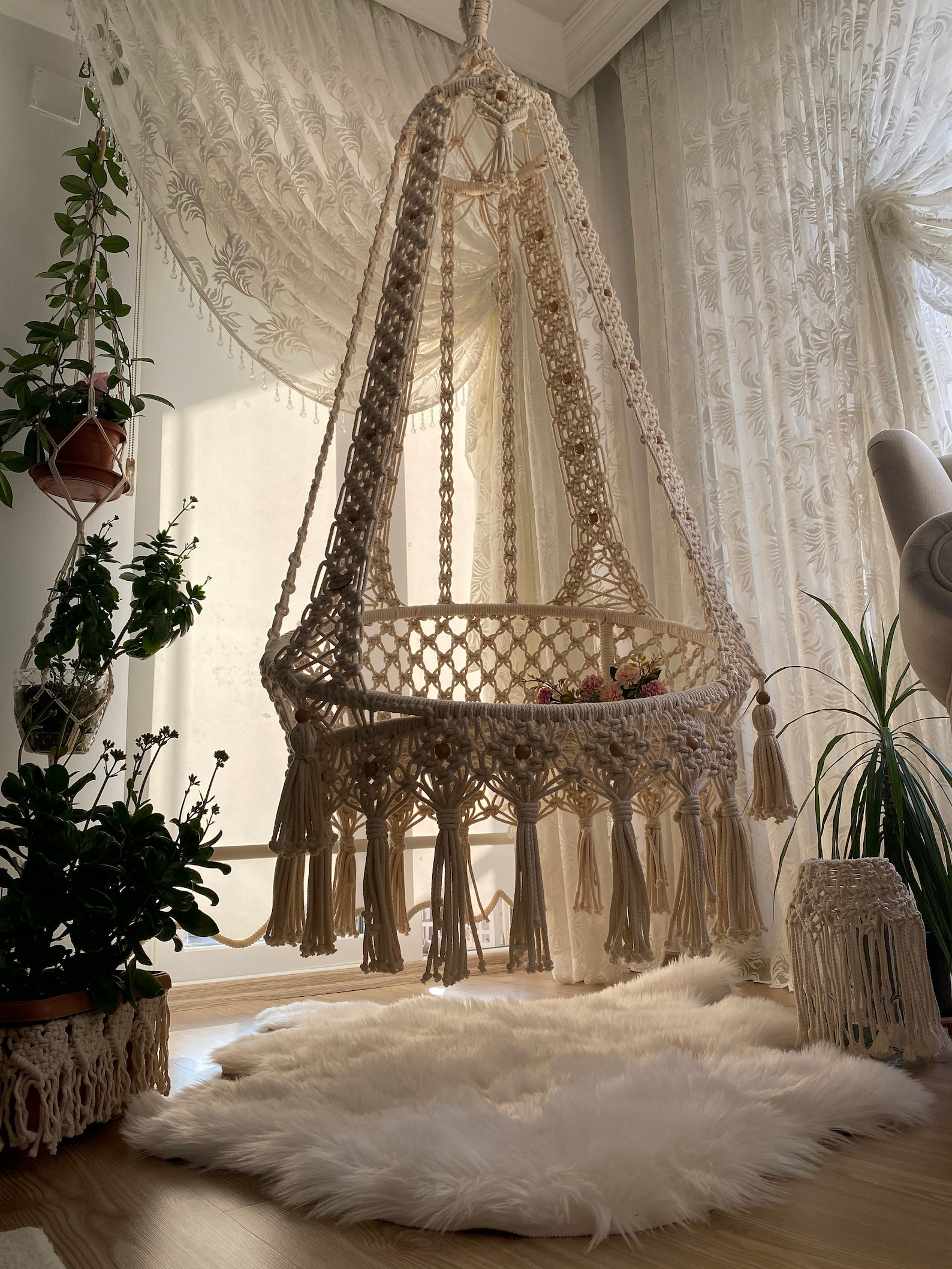 Macrame Hangessel,macrame Swing,handmade Decorasion,gardens Swing ...
