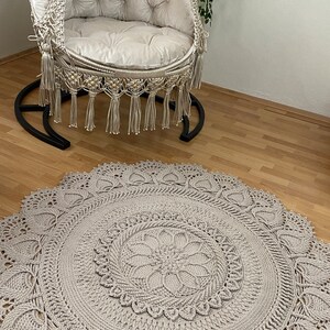 Crocheted Round Carpet,macrame Beige Carpet,kinitted Carpet Rug, Living ...