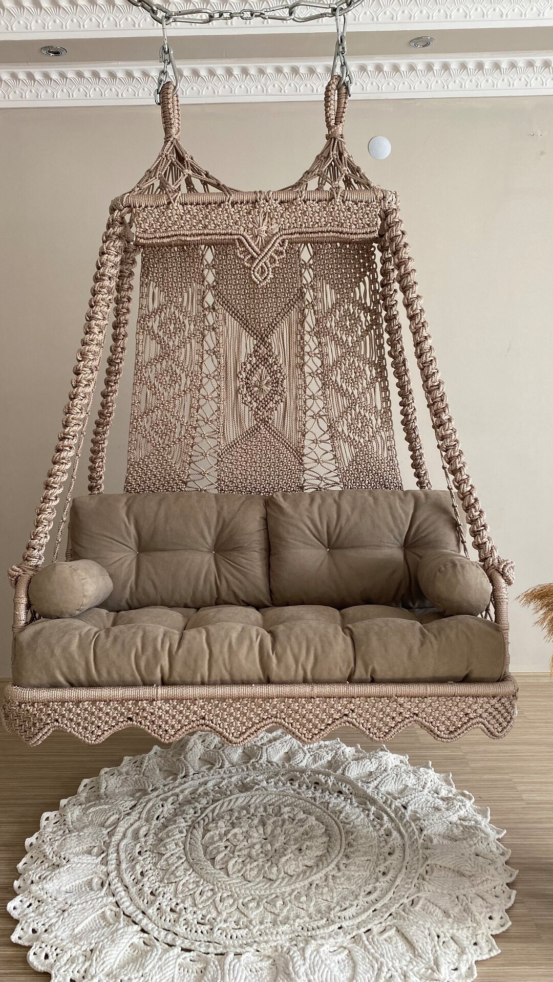 Macrame Brown Garden Swing,macrame Double Swing,hanging Swing,balcony ...