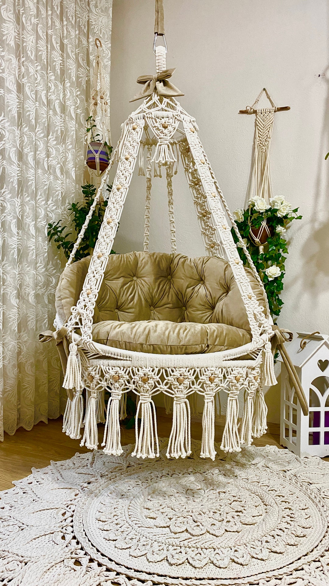 Macrame Swing Cushion ,hammock Cushion, Velvet Fabric Macrame Swing ...