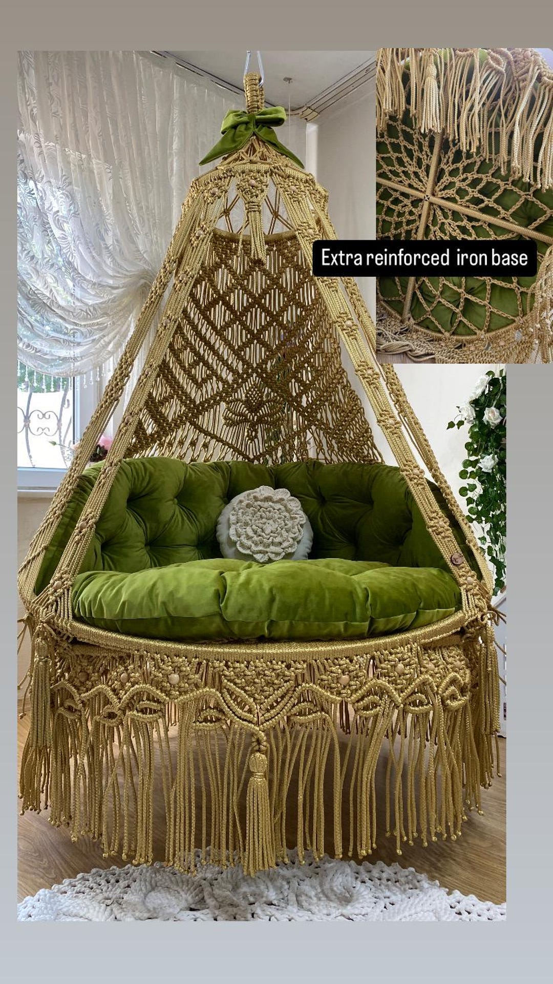 New Design Gold Double Macrame Swing. Indoor and Outdoor Swing, Macrame ...