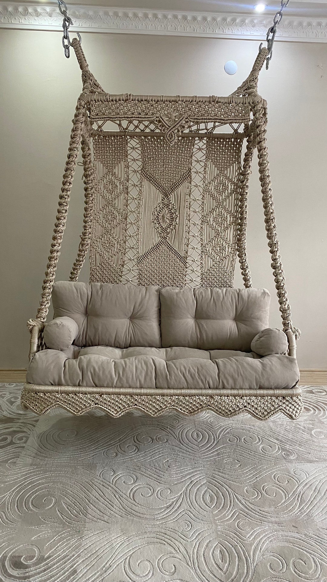 Macrame Double Garden Swing,macrame Double Swing,hanging Swing,balcony ...